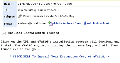 eValid -- OneClick Installation Description