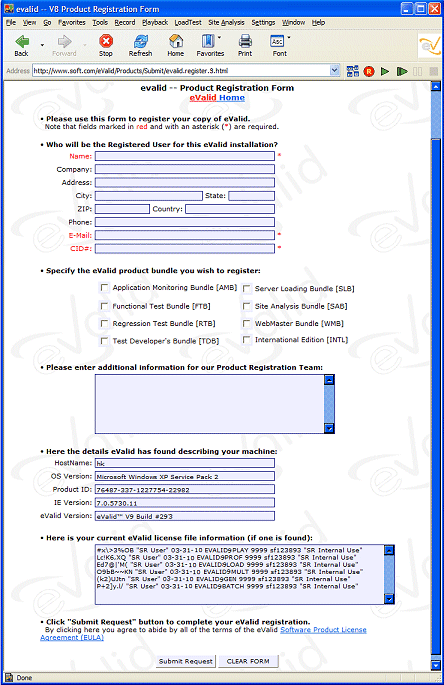 eValid -- Register Product Pulldown