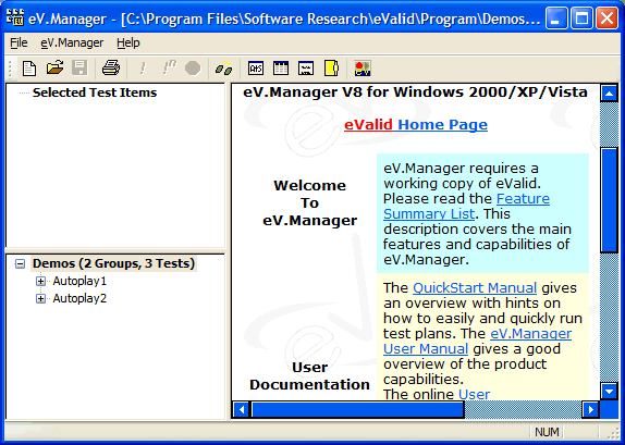 eValid -- eV.Manager -- GUI Users Manual