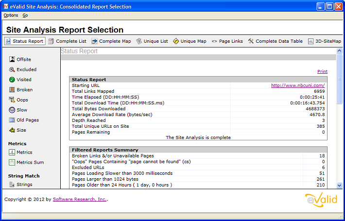 eValid -- SiteMap Reports