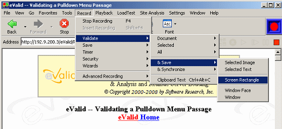 eValid -- Validating a Pulldown Menu Passage