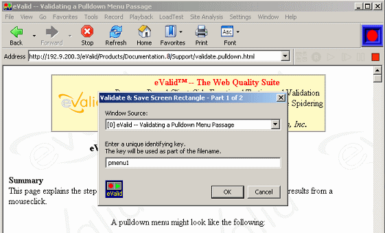 eValid -- Validating a Pulldown Menu Passage