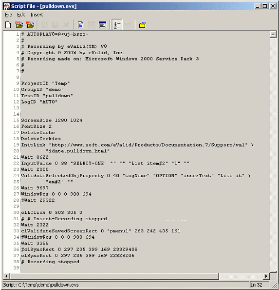 eValid -- Validating a Pulldown Menu Passage
