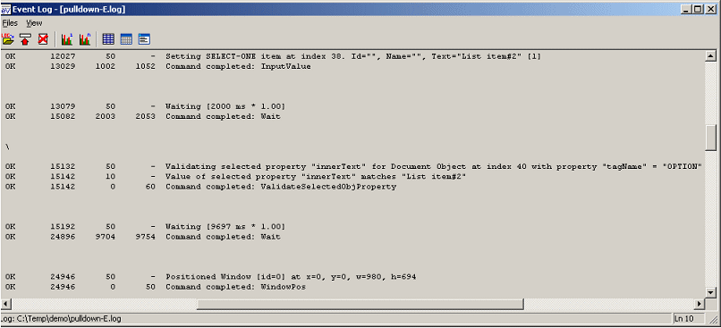eValid -- Validating a Pulldown Menu Passage