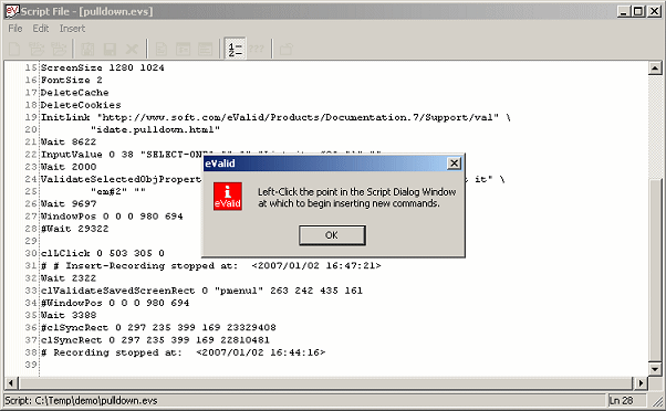 eValid -- Validating a Pulldown Menu Passage