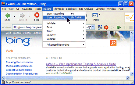 eValid -- Insert Recording Option