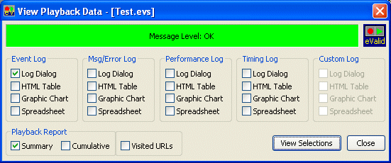 eValid -- Playback Data Controls