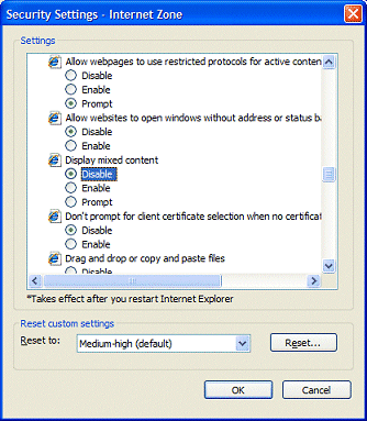 eValid -- How to Suppress Vista Security Pop-Up Windows