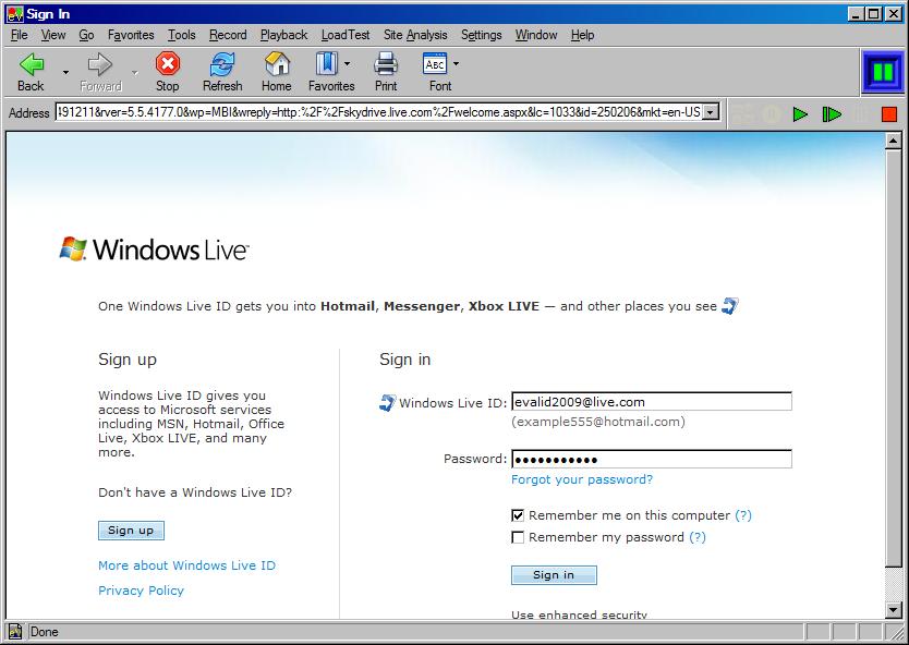 eValid -- Microsoft SkyDrive PPT "Hello World" Example #1
